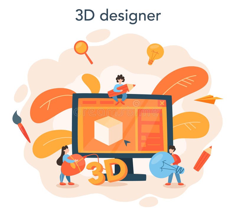 Designer 3D Modeling Concept. Digital Drawing with Electronic Stock ...