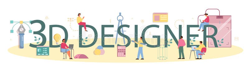 Designer 3D Modeling Typographic Header Concept. Digital Drawing Stock ...