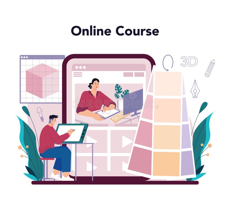 Designer 3D Online Service or Platform. Digital Drawing Stock Vector ...