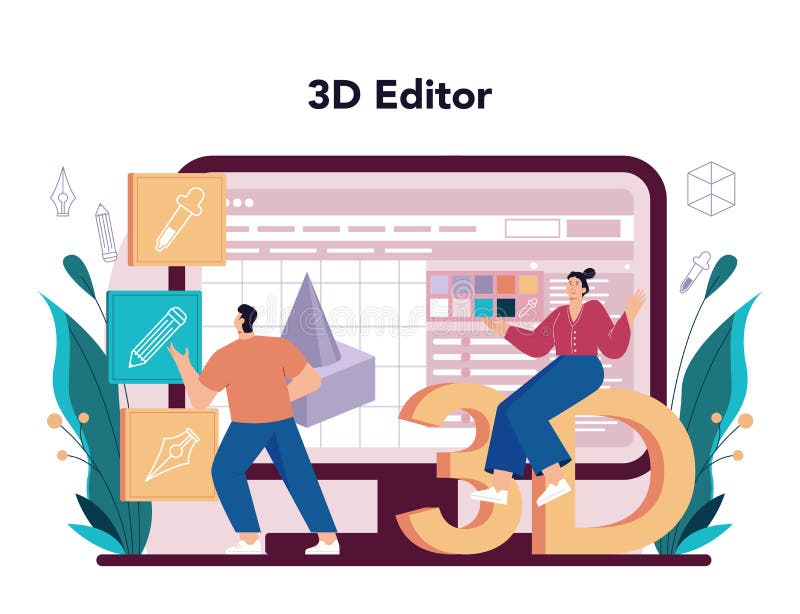 Designer 3D Online Service or Platform. Digital Drawing Stock Vector ...