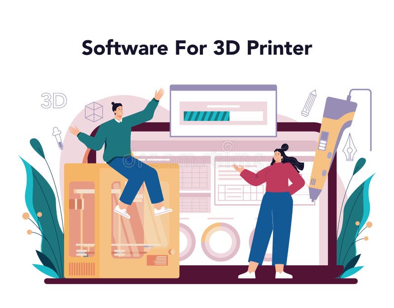 3D Printer Online Service or Platform. Digital Designer Drawing Stock ...
