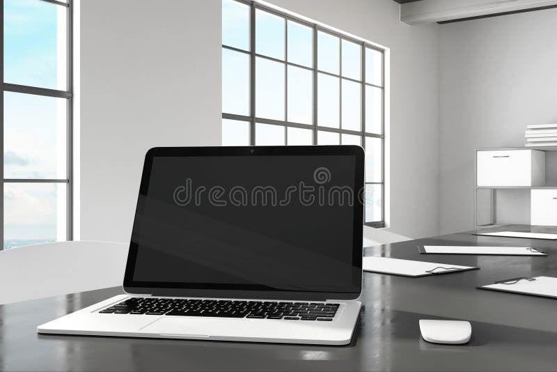 Designer Desktop with Black Laptop Editorial Stock Photo - Illustration ...