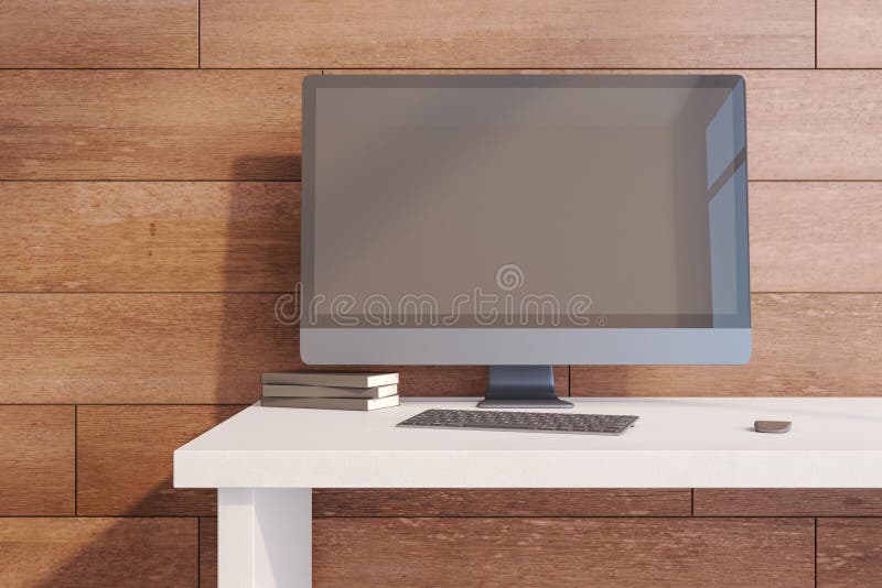 Designer Desktop with Computer, Books, Keyboard and Mouse on Table ...