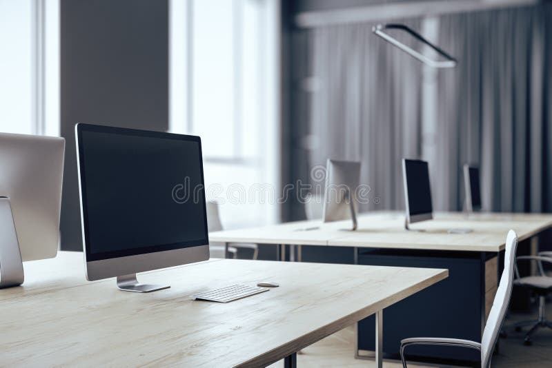 Designer Desktop with Empty Computer Screen Stock Illustration ...