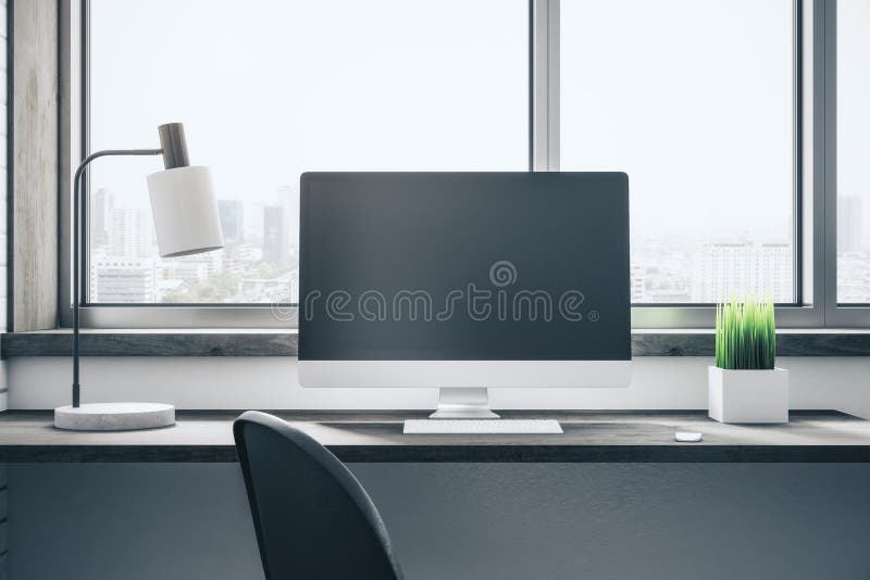 Designer Desktop with Empty Computer Screen Stock Illustration ...