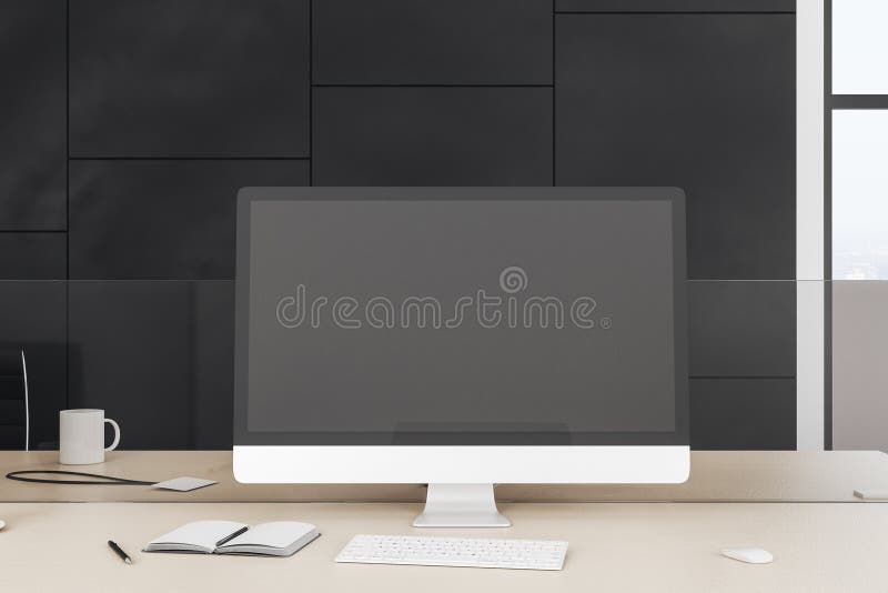 Designer Desktop with Empty Computer Screen Editorial Photo ...
