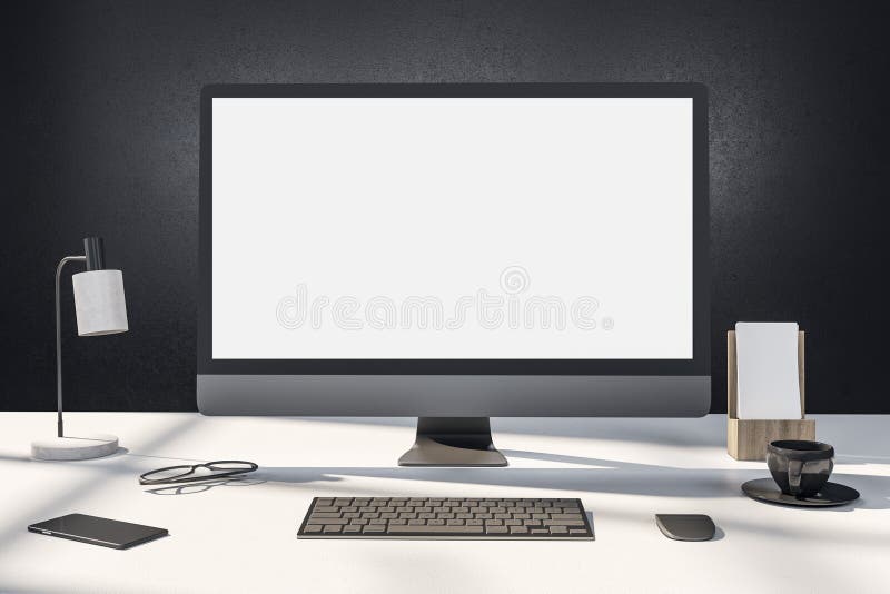 Designer Desktop with Empty Computer Screen Editorial Stock Image ...