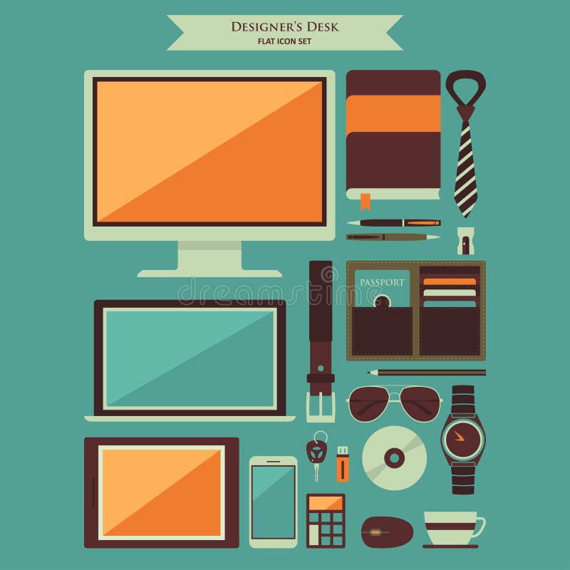 Designer Desktop Items Flat Icons Stock Vector - Illustration of ...