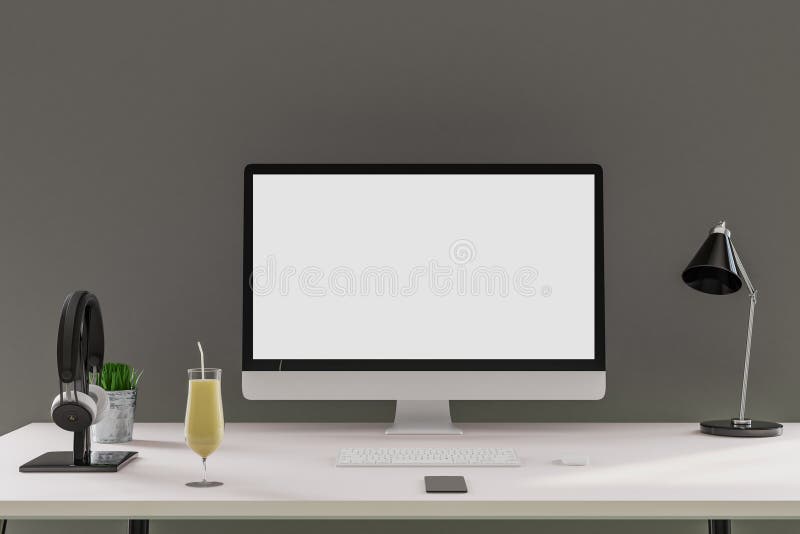 Designer Desktop with White Computer Stock Illustration - Illustration ...