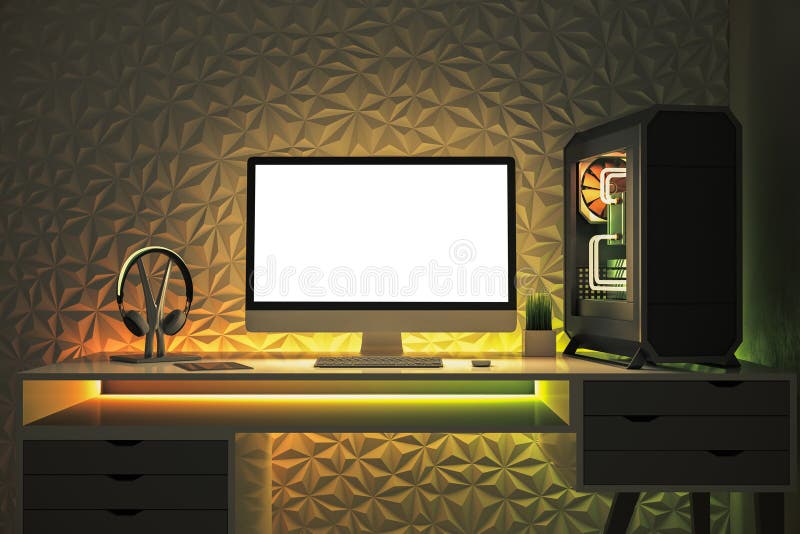 Designer Desktop with White Computer Screen Stock Illustration ...