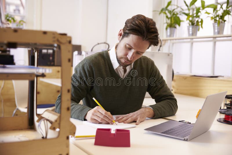 Designer Drawing Sketch in 3D Design Studio Stock Photo - Image of ...