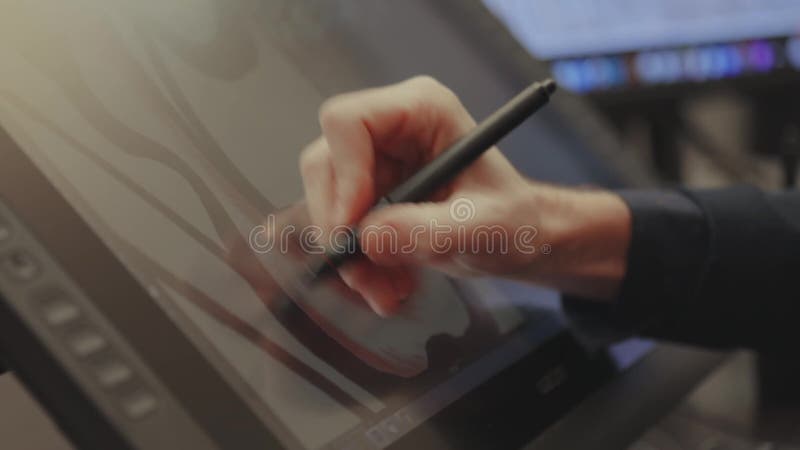 The Designer Draws on a Graphics Tablet. Working with Interactive Pen ...