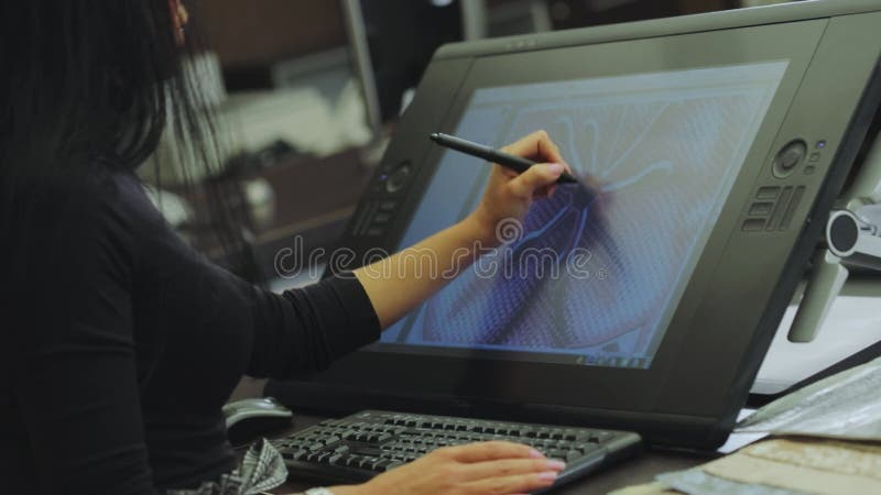 The Designer Draws on a Graphics Tablet. Working with Interactive Pen ...