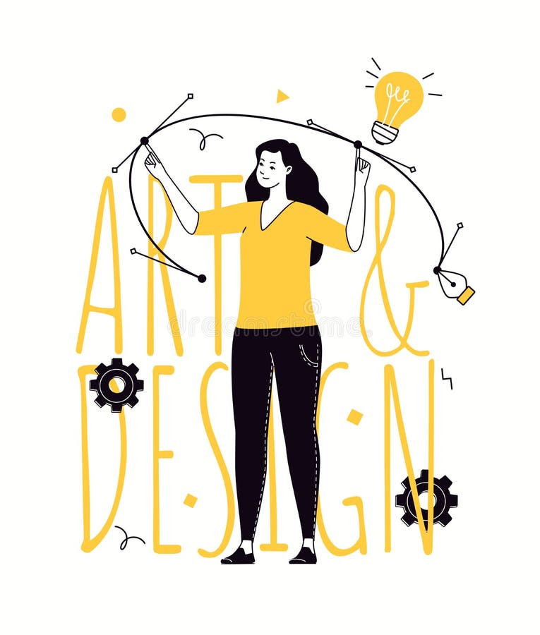 Designer Draws Sketch in Vector Program with Pen. Working on Design ...