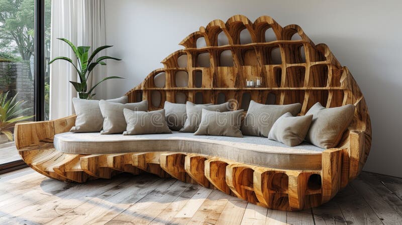 Designer Eco Sofa Stands in the Interior Stock Image - Image of wooden ...