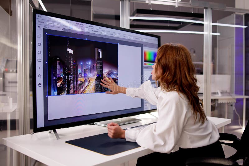 Designer Editing Photo on Computer Stock Photo - Image of artist ...