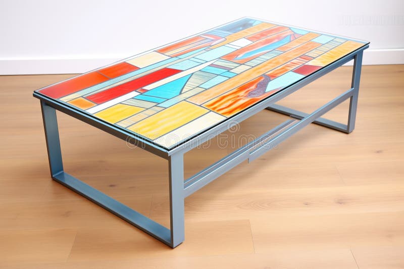 Designer Glass Coffee Table with Metal Frame Stock Image - Image of ...