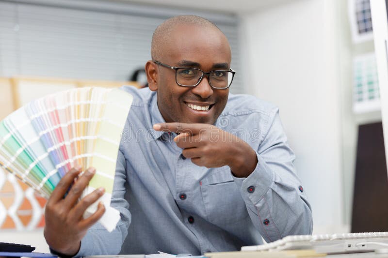Designer Graphic Creative Pointing at Swatches Stock Image - Image of ...