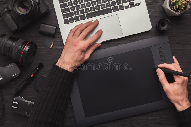 Designer Hand with Graphic Tablet and Keyboard Stock Image - Image of ...