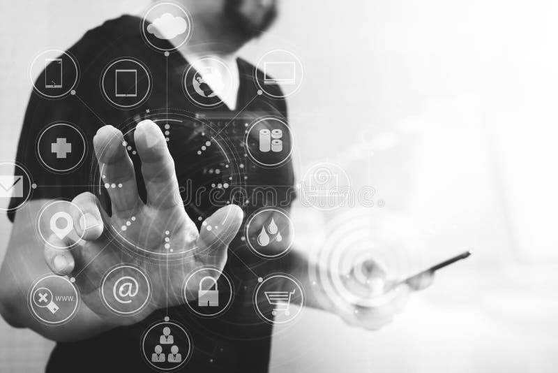 Designer Hand Pressing an Imaginary Button,holding Smart Phone,virtual ...