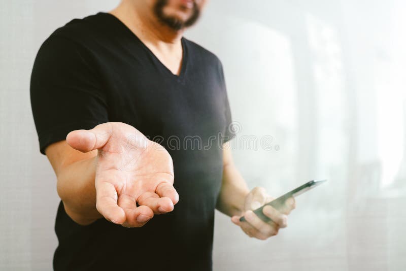 Designer Hand Pressing an Imaginary Button,open Hand,holding Smart ...