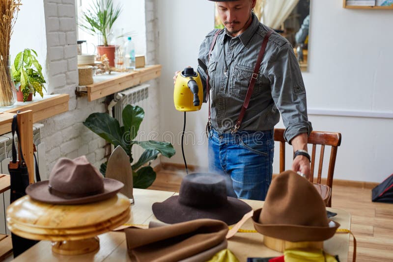 Designer Hats Maker Steam Handmade Hat with a Steamer Stock Image ...