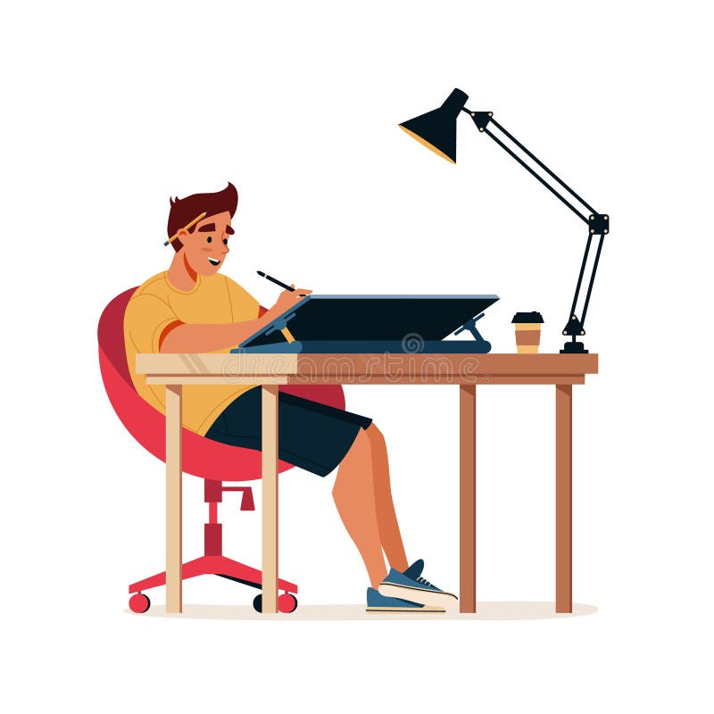 Designer Illustrator Work, Draw on Graphics Tablet Stock Vector ...
