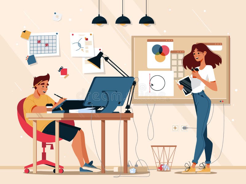 Designer Illustrator Work, Draw on Graphics Tablet Stock Vector ...