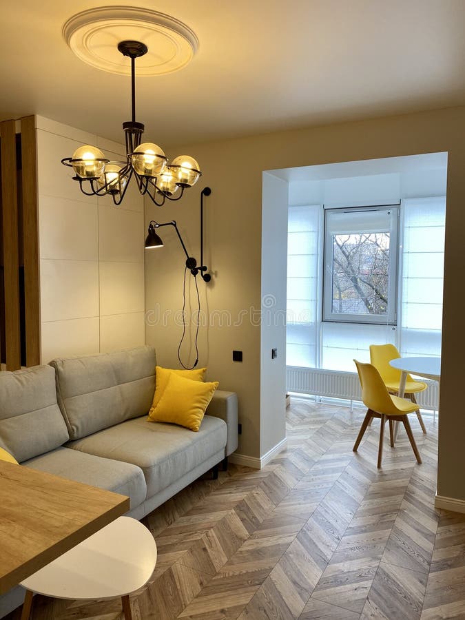 Designer Kitchen Studio and Sofa Stock Image - Image of indoor, design ...