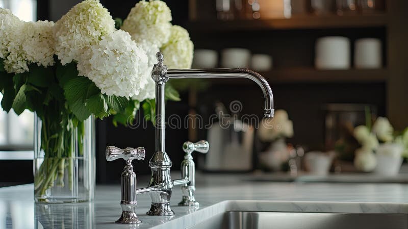 A Designer Kitchen with Stylish Chrome Fixtures.. Stock Photo - Image ...