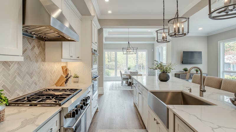 A Designer Kitchen with Stylish Chrome Fixtures.. Stock Image - Image ...
