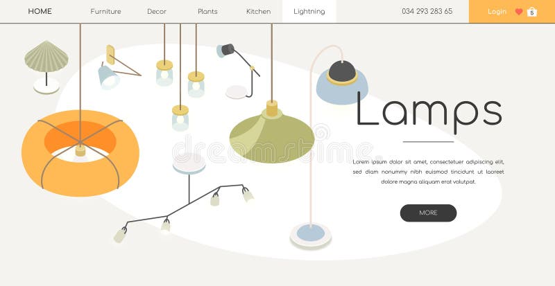 Designer Lamps and Fixtures - Line Design Style Isometric Web Banner ...