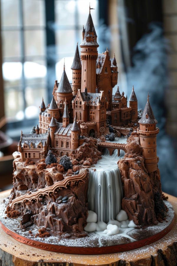A Designer Large Handmade Chocolate Cake Castle Stands on the Table ... A Designer Large Handmade Chocolate Cake Castle Stands on the Table ...