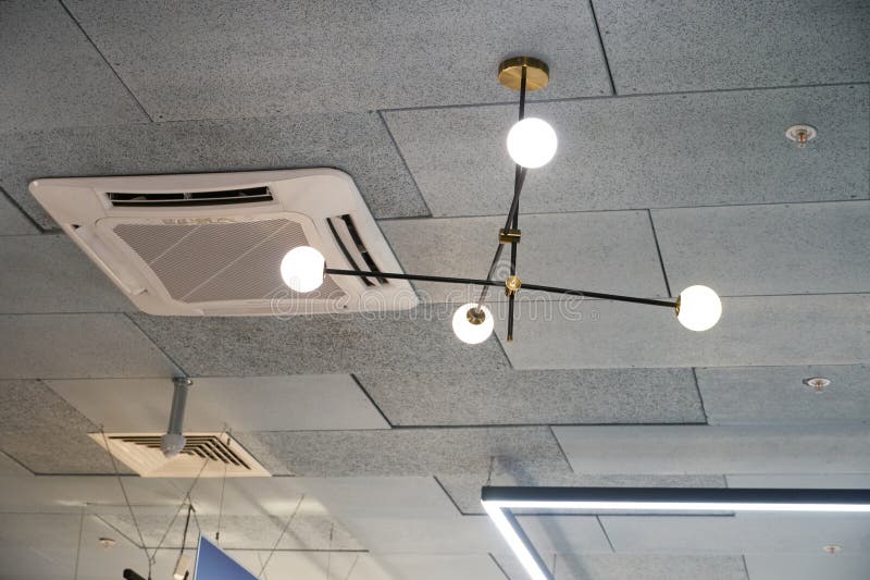 Designer LED Lamp on the Office Ceiling. Interior Lighting Stock Photo ...