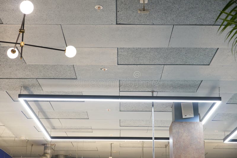 Designer LED Lamp on the Office Ceiling. Interior Lighting Stock Image ...