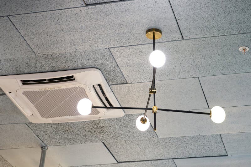 Designer LED Lamp on the Office Ceiling. Interior Lighting Stock Photo ...