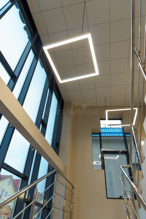 Designer LED Lamp on the Office Ceiling. Interior Lighting Stock Image ...