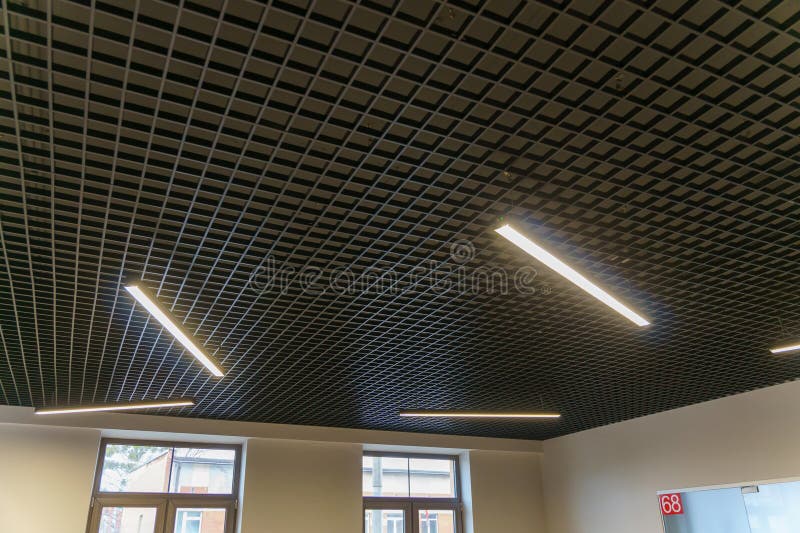 Designer LED Lamp on the Office Ceiling. Interior Lighting Stock Photo ...
