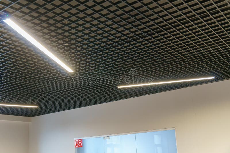 Designer LED Lamp on the Office Ceiling. Interior Lighting Stock Image ...