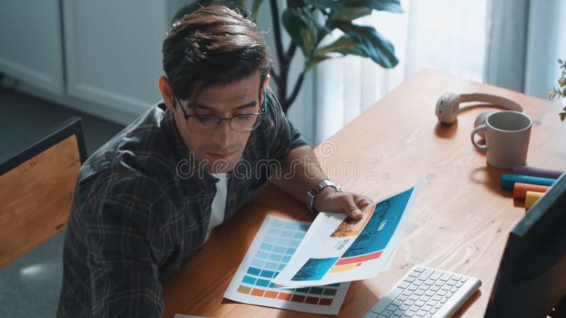 Designer Look at Screen and Design Color while Looking at Palette ...