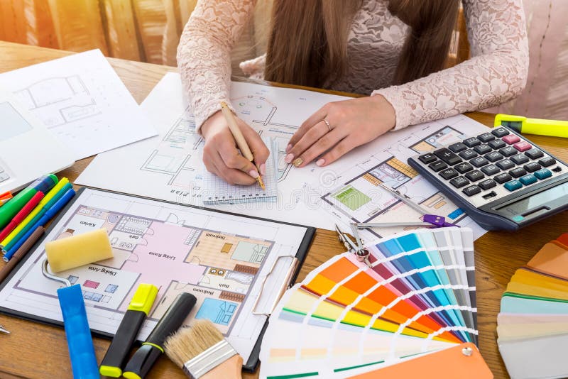 Designer Making a Note in Notepad, Working with New Project Stock Image ...