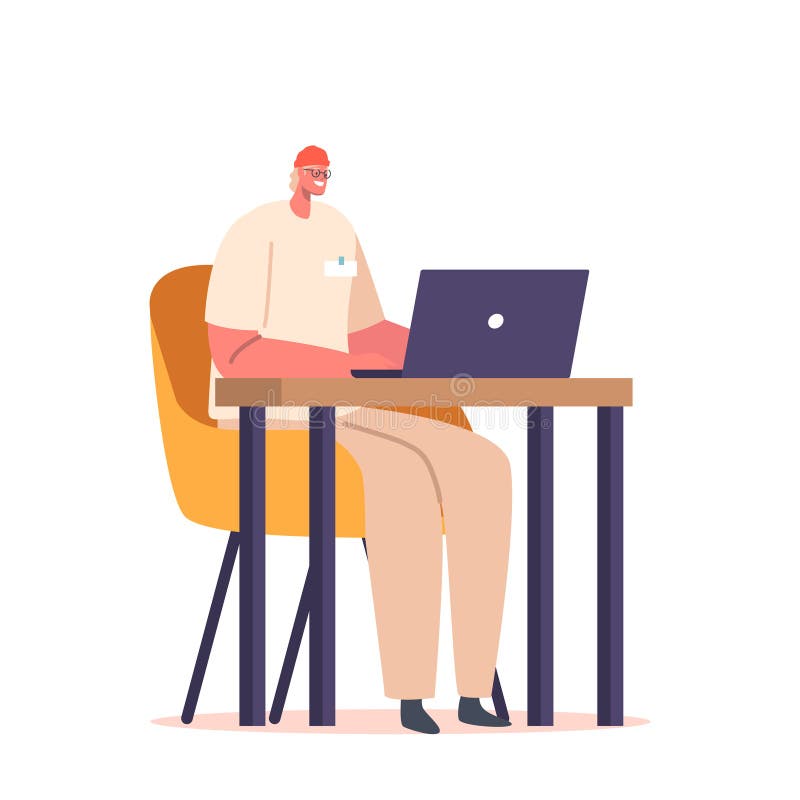 Designer Male Character Creates Artwork on Laptop Using Software Tools ...