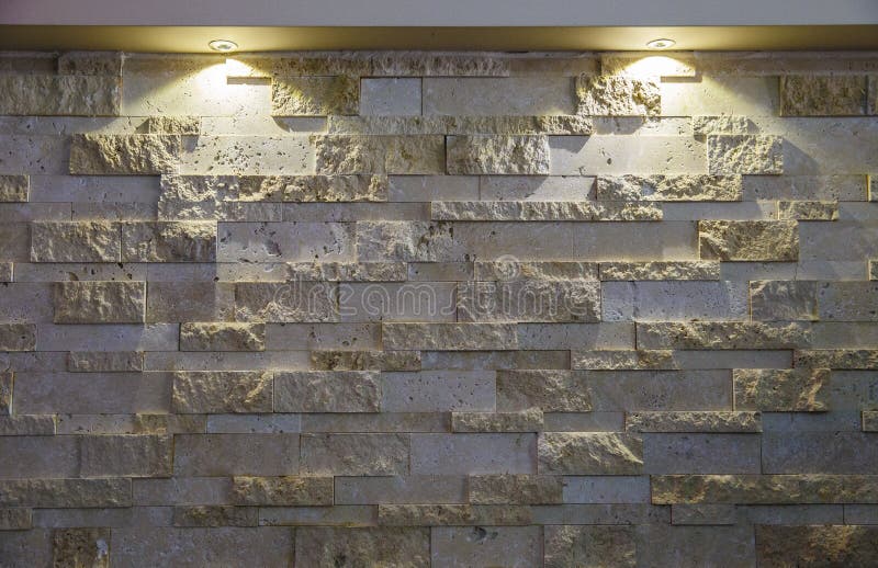 Designer Masonry Wall Illuminated Spot Stock Photo - Image of brick ...