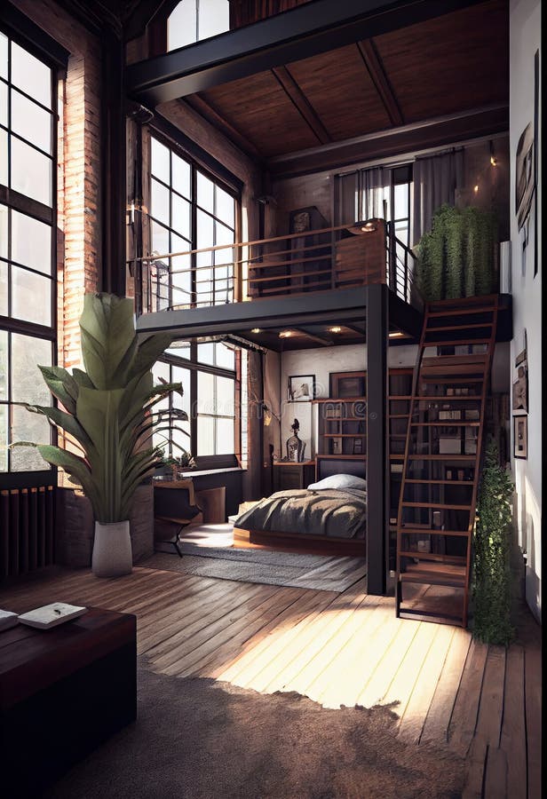 Designer Master Bedroom in Loft Style. AI Generated Stock Illustration ...