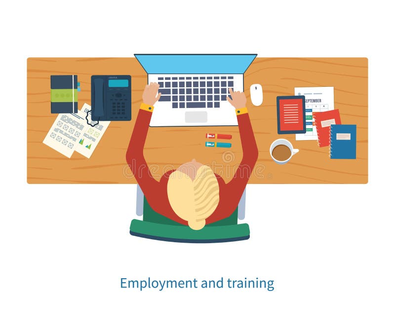 Designer Office Workspace with Tools and Devices. Stock Illustration ...