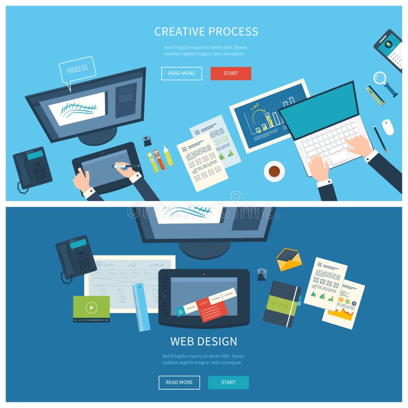 Designer Office Workspace with Tools and Devices Stock Vector ...