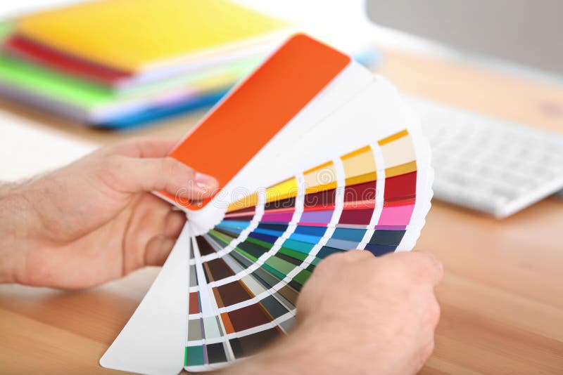 Designer with Paint Color Palette Samples Stock Photo - Image of ...
