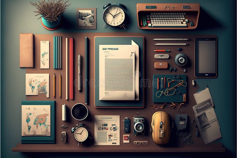 Designer Place of Work with Tools and Elements Office Supply ...