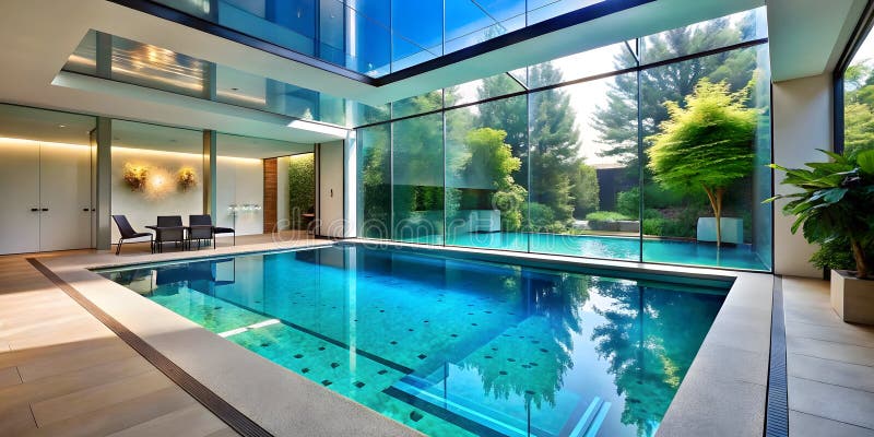 Designer Pool with an Underwater Glass Wall Stock Illustration ...
