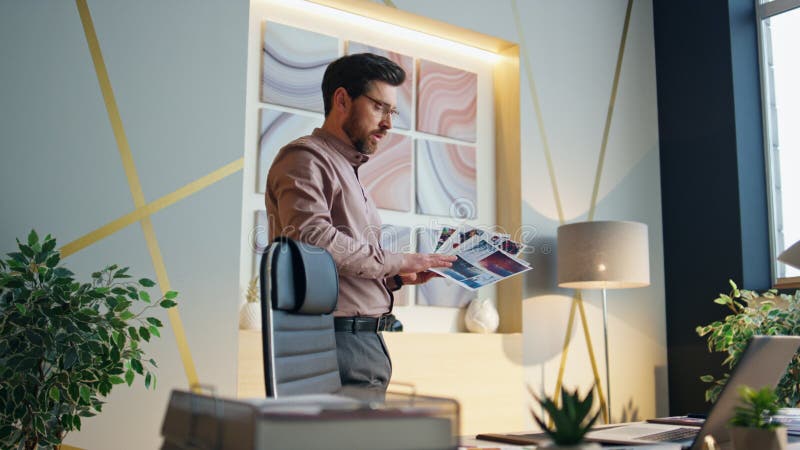 Designer Presenting Work Online Conference in Office. Director Showing ...